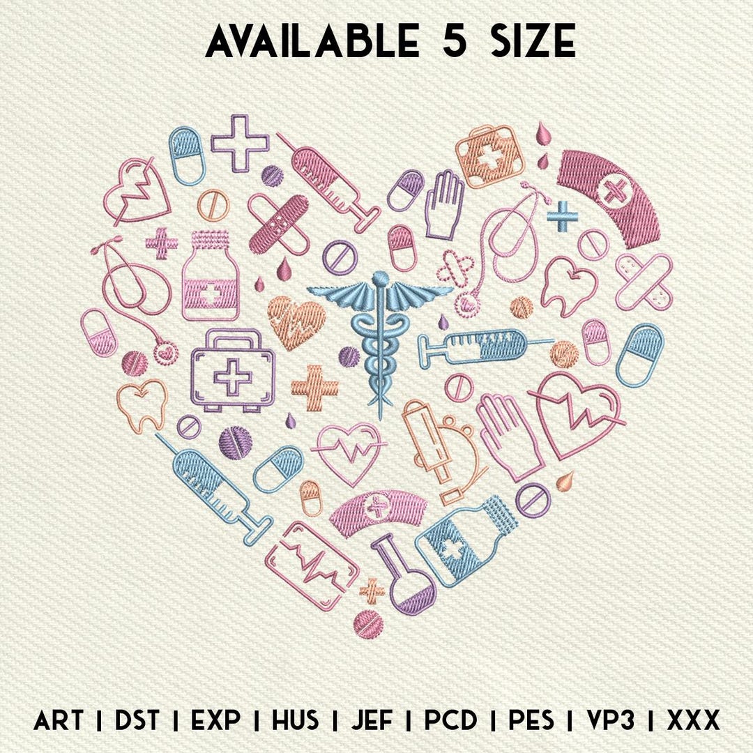 Nurse Heart Embroidery Design, Medical Heart Embroidery Design, Nurse Life Machine Embroidery ...