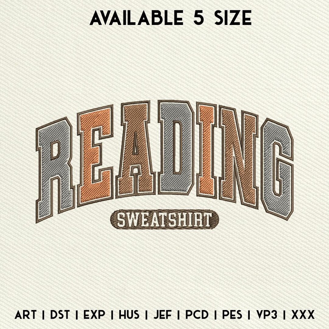 Reading Varsity Embroidery Design, Book Lover Embroidery Files, Reading ...