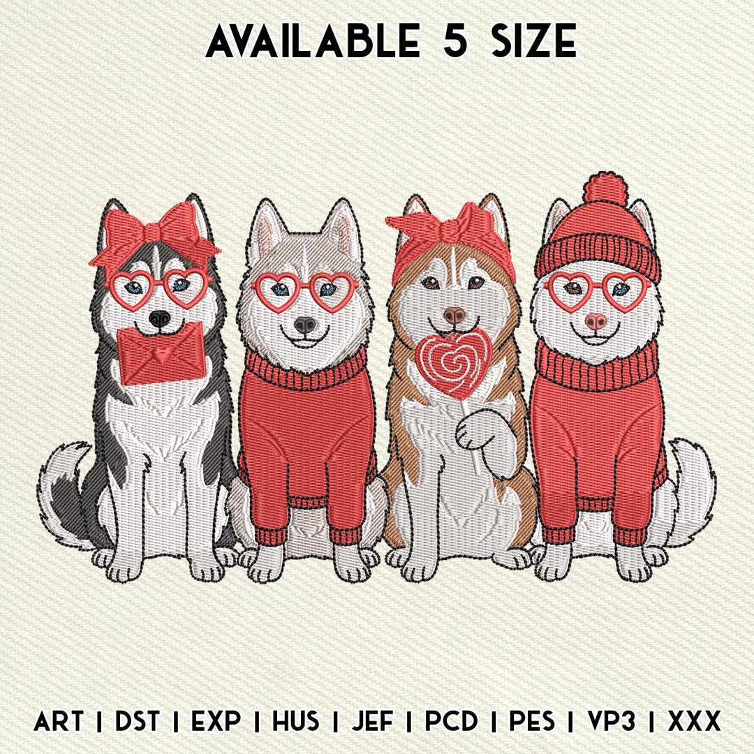 Valentine Husky Embroidery Design, Love Letter Dog (instant Download ...