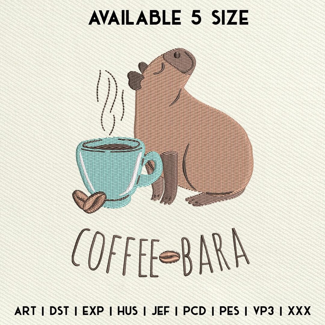 Capybara Embroidery Design, Funny Capybara Coffee Embroidery Design ...