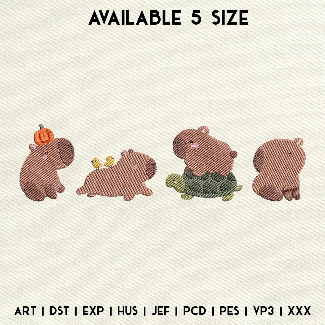 Cute Capybara Embroidery Design, Funny Capybara Embroidery File, Animal ...