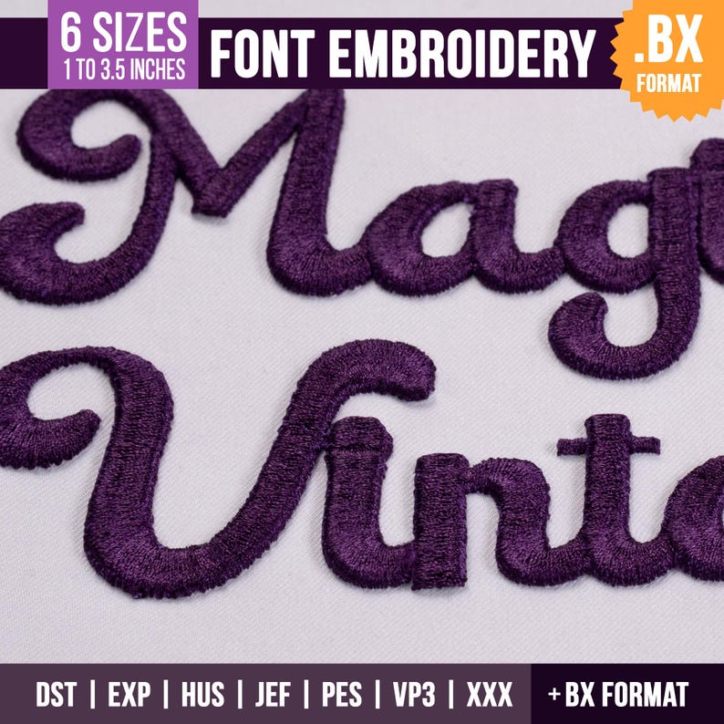 3D Puff Cursive Script Embroidery Font: BX Font | PES DST Retro Vintage ...
