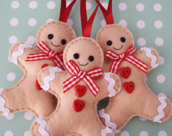 Set of 3 Gingerbread Man Felt Tree Ornaments - Etsy