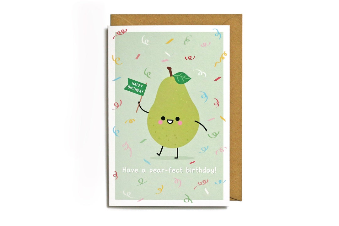 Pear Birthday Card, Funny Fruit Pun, Cute Kraft Envelope - Etsy