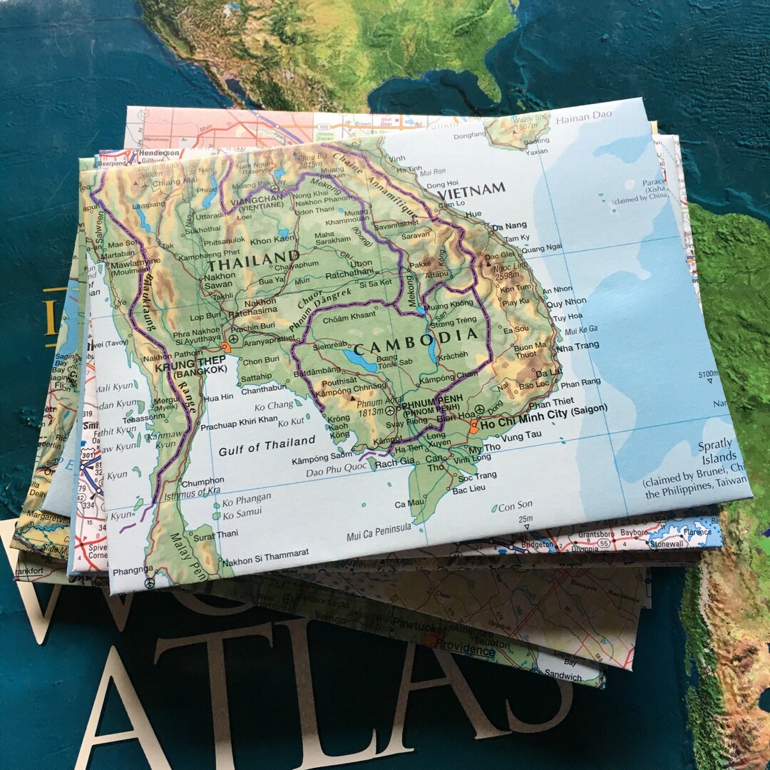 Map Envelopes (12) - A2 Size (4.25" X 5.5") Handmade Stationery Travel ...