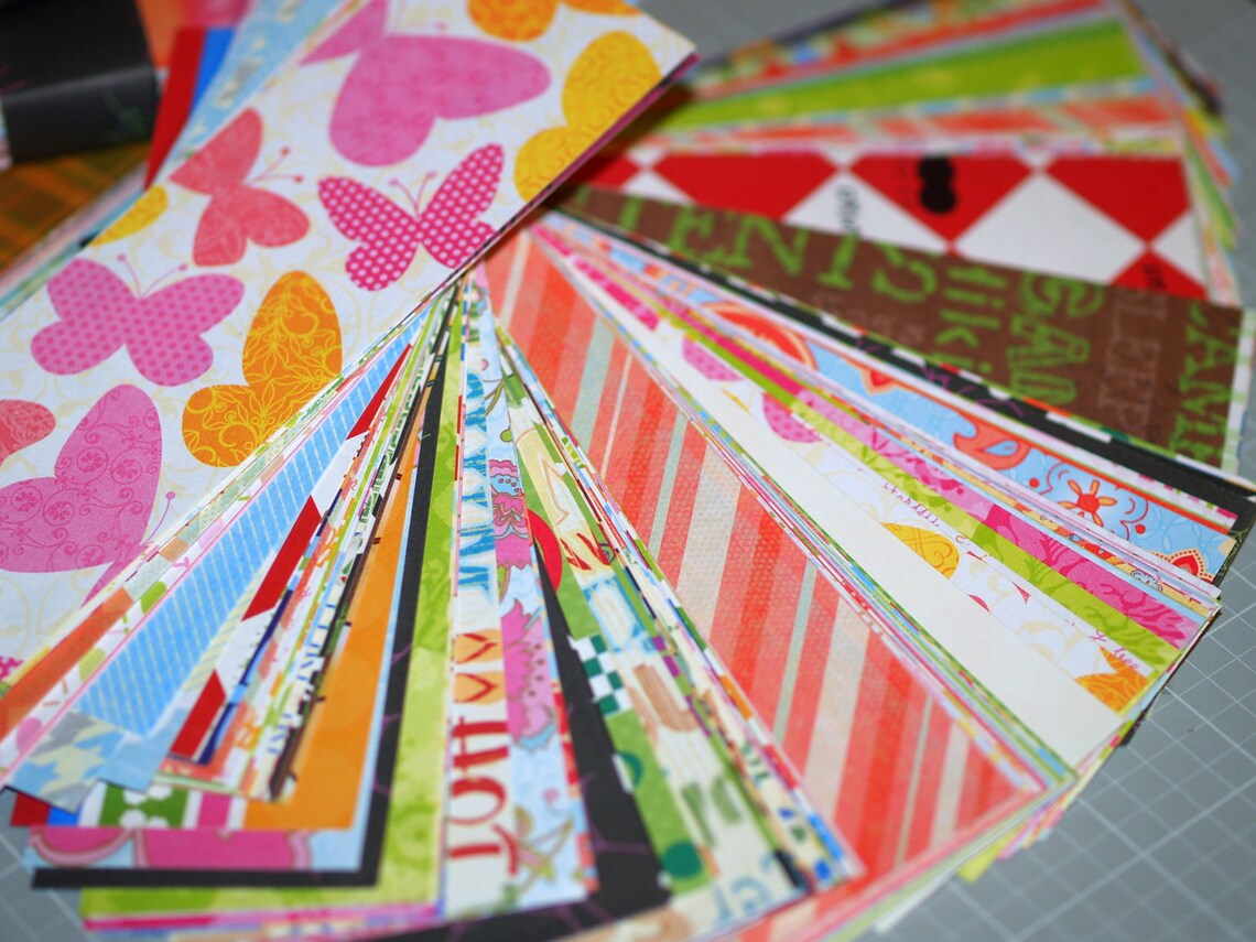 Scrapbook Paper Grab Bag - 100 Pieces 2”x6” Junk Journaling Supplies ...
