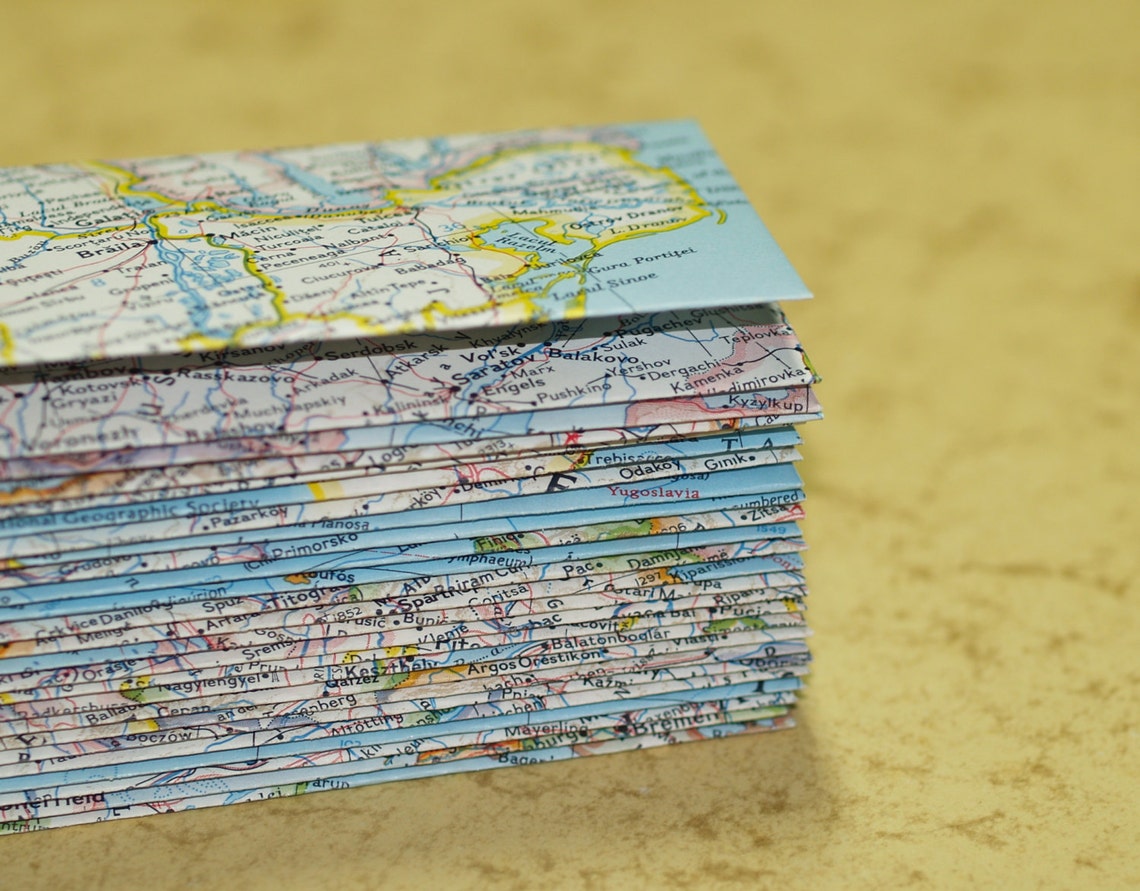 Mini Map Envelopes - Mini Business Card Size Thank You Notes Travel ...