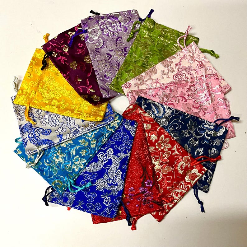Silk Bag - TWO DOLLAR DEAL - Drawstring Asian Oriental Brocade Floral ...