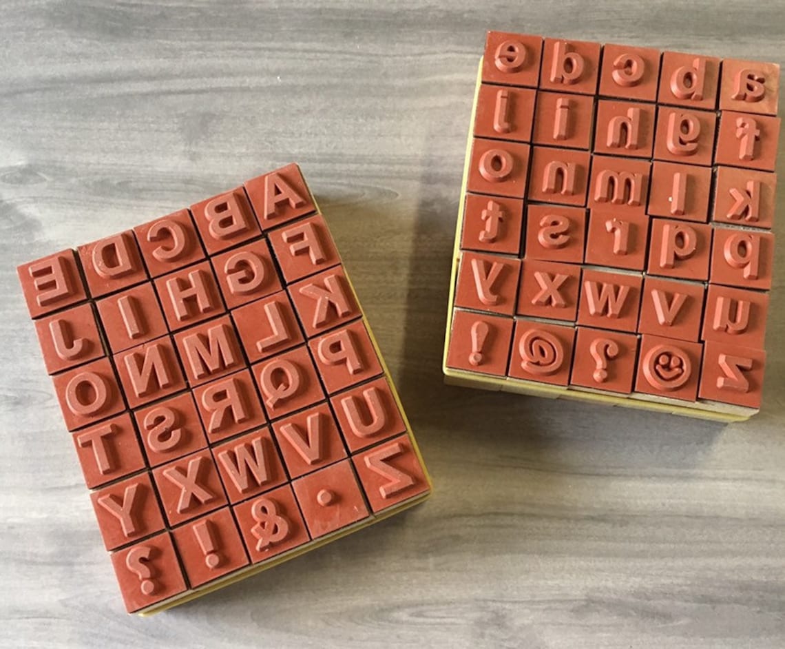 Alphabet Rubber Stamp Set Wood Mounted Uppercase Lower Case | Etsy