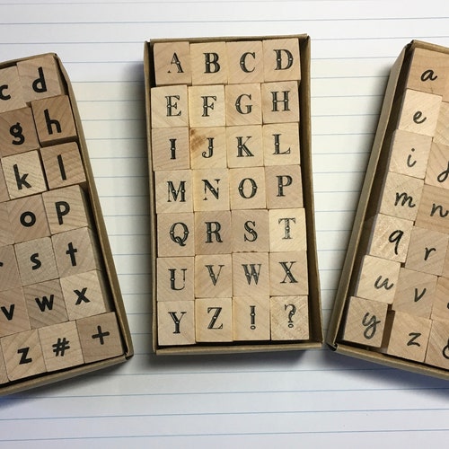 Alphabet Rubber Stamp Set Wood Mounted Uppercase Lower Case | Etsy