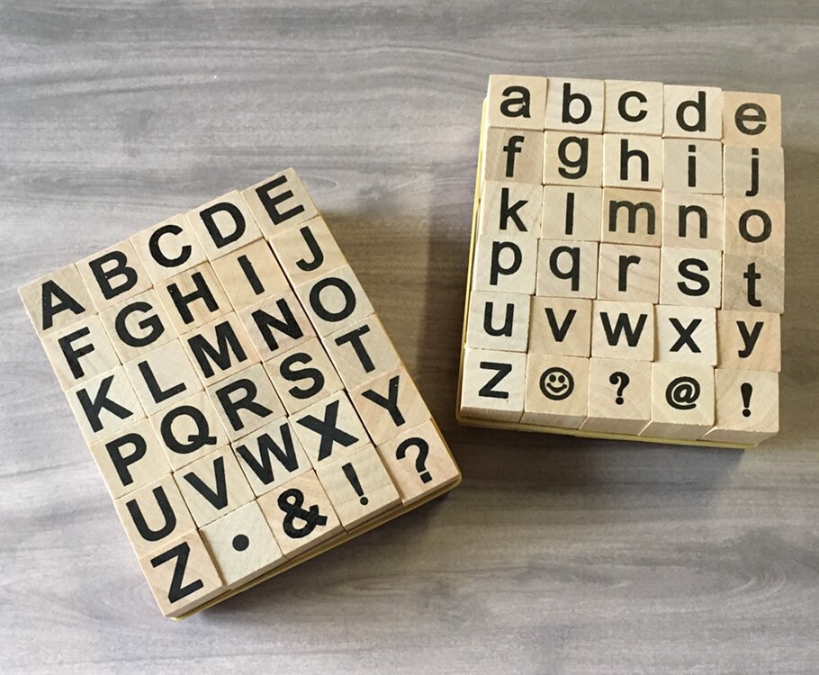 Alphabet Rubber Stamp Set Wood Mounted Uppercase Lower Case | Etsy