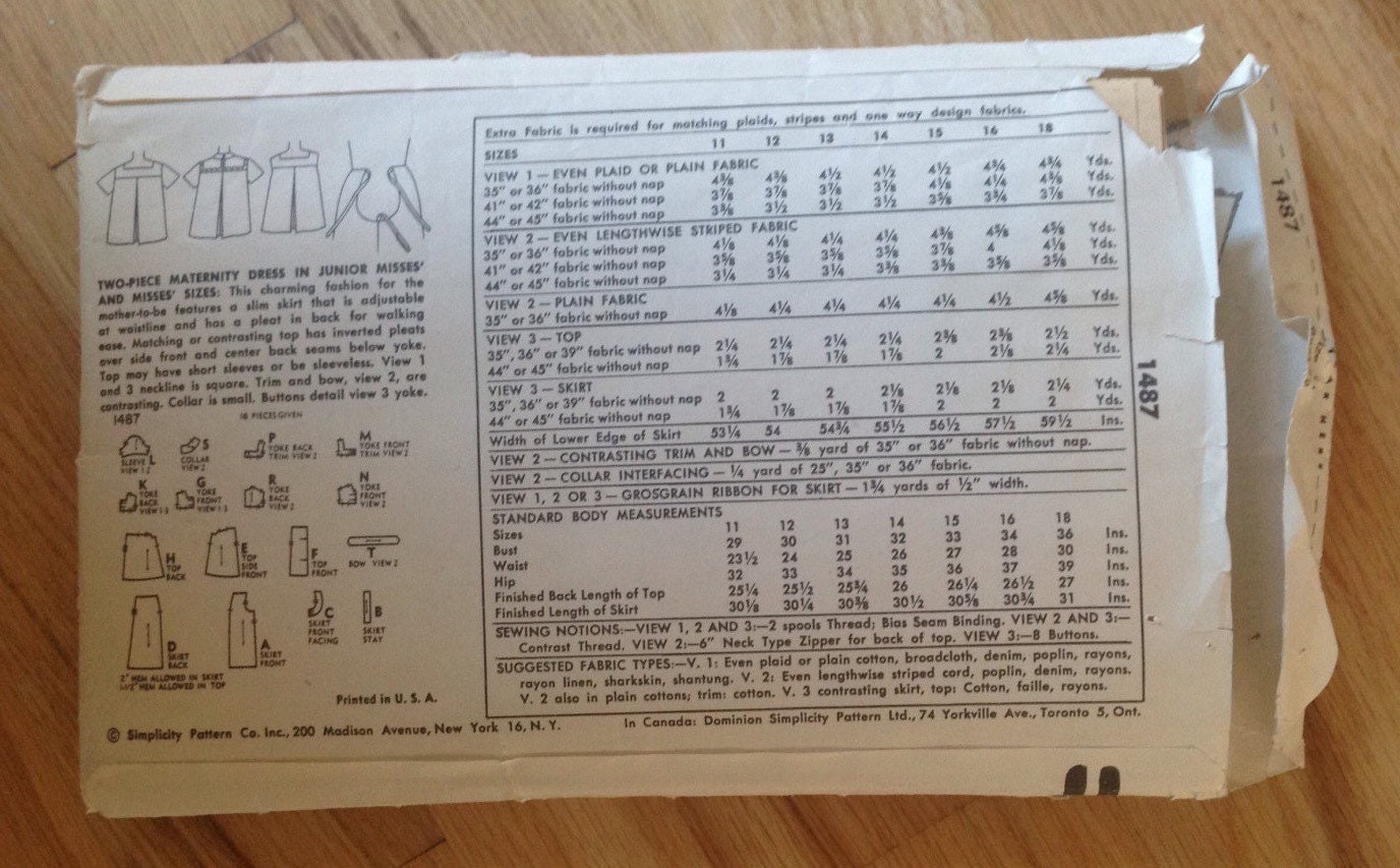 Vintage 50s Simplicity 1487 Maternity Skirt and Blouse size | Etsy