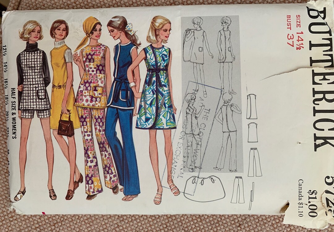 60s Butterick 5728 Two-way Wrap Dress - Size 14.5 - Etsy