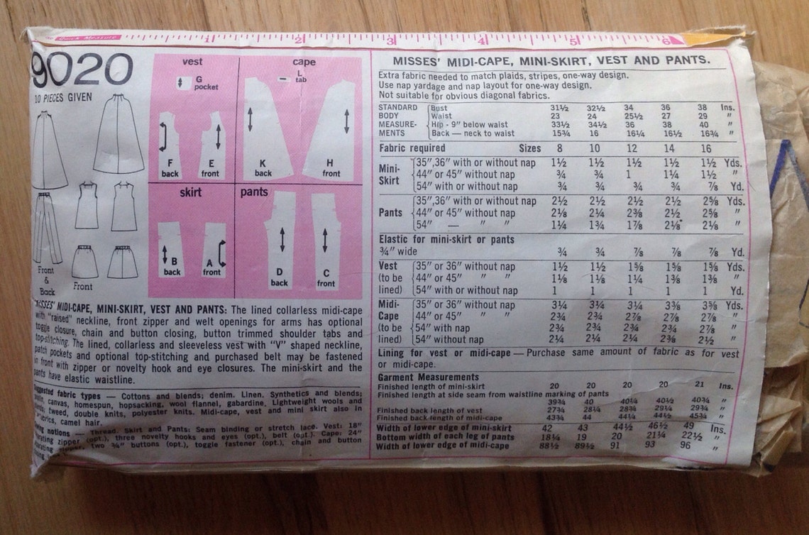 Simplicity 9020 Misses' Cape Vest and Skirt Size 10 | Etsy