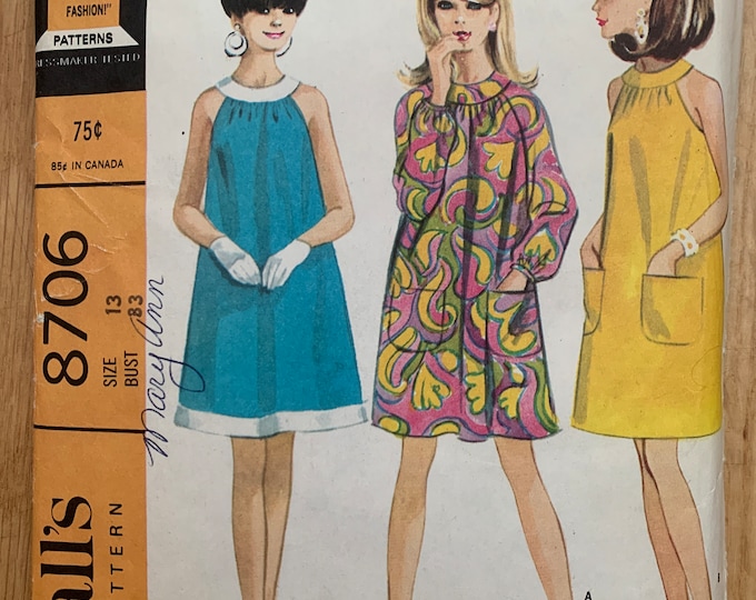 Vintage 1960s Mccall's 8706 Mod Junior's Tent Dress in Three Versions ...
