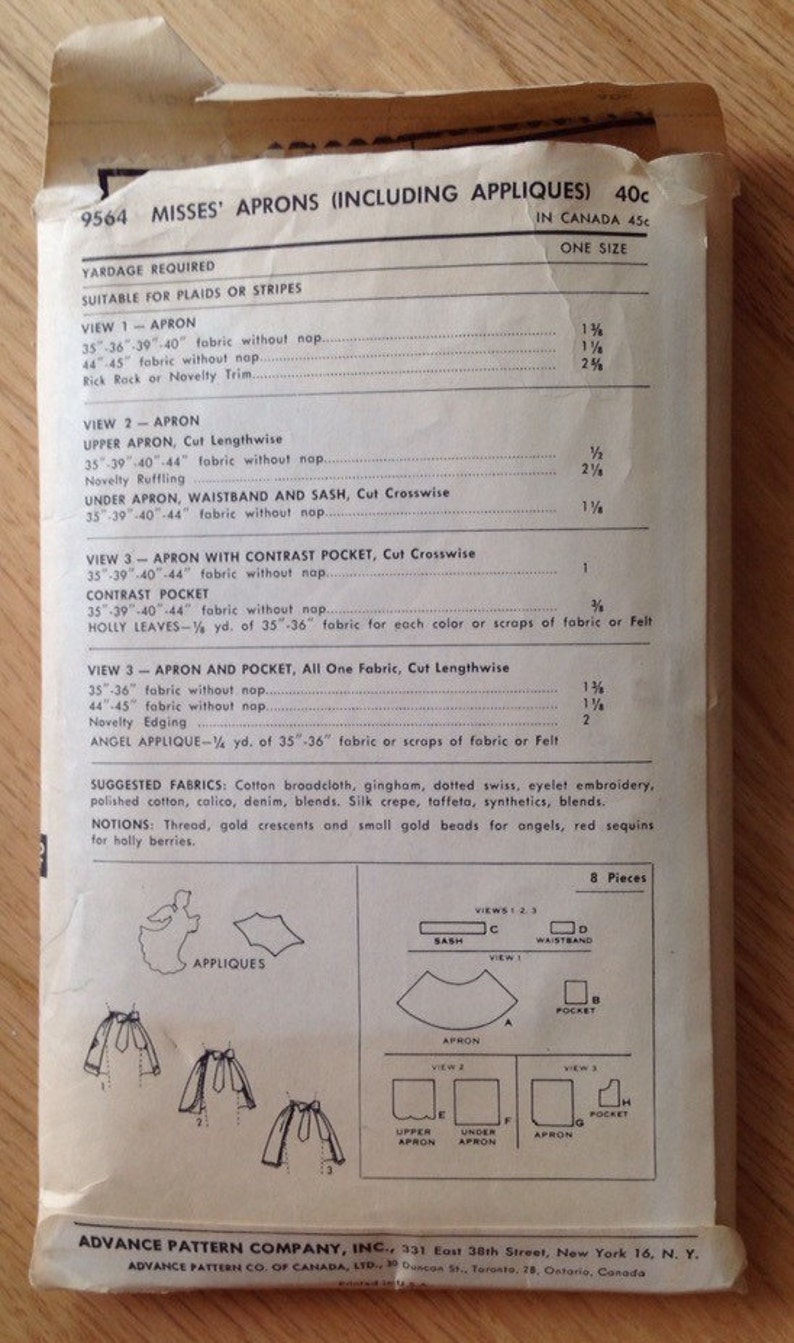 Vintage Advance Pattern 9564 Aprons - Etsy