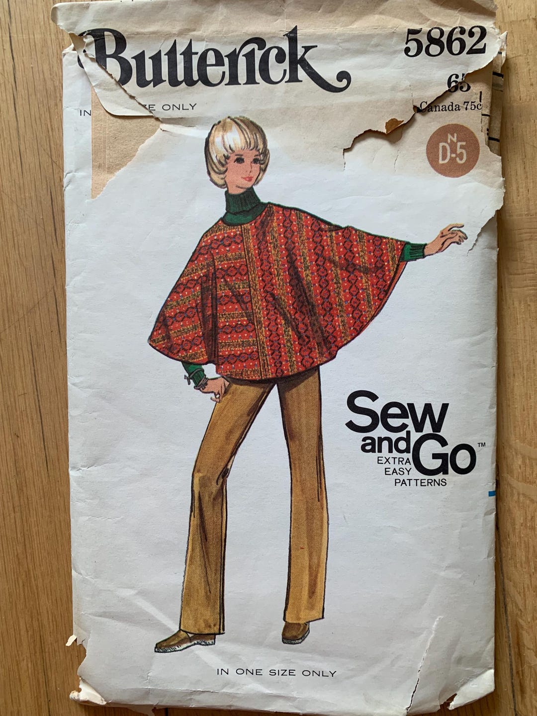 Vintage 1960s Butterick 5862 Poncho - One Size - Etsy