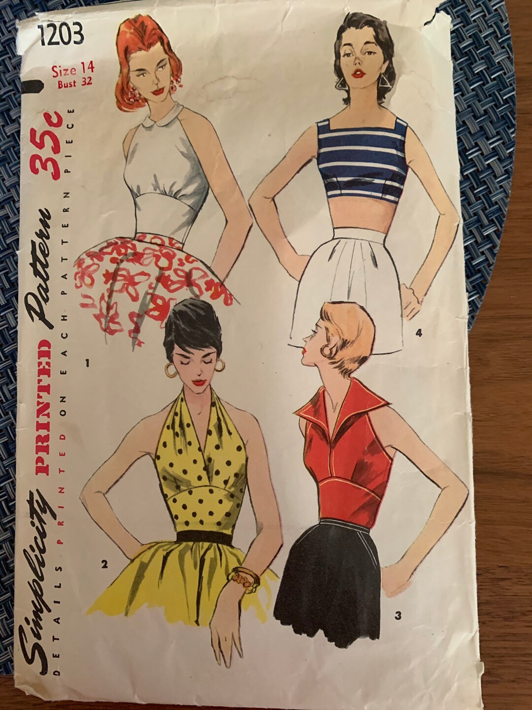 Vintage 50s Simplicity 1203 Summer Halter Tops Size 14 - Etsy
