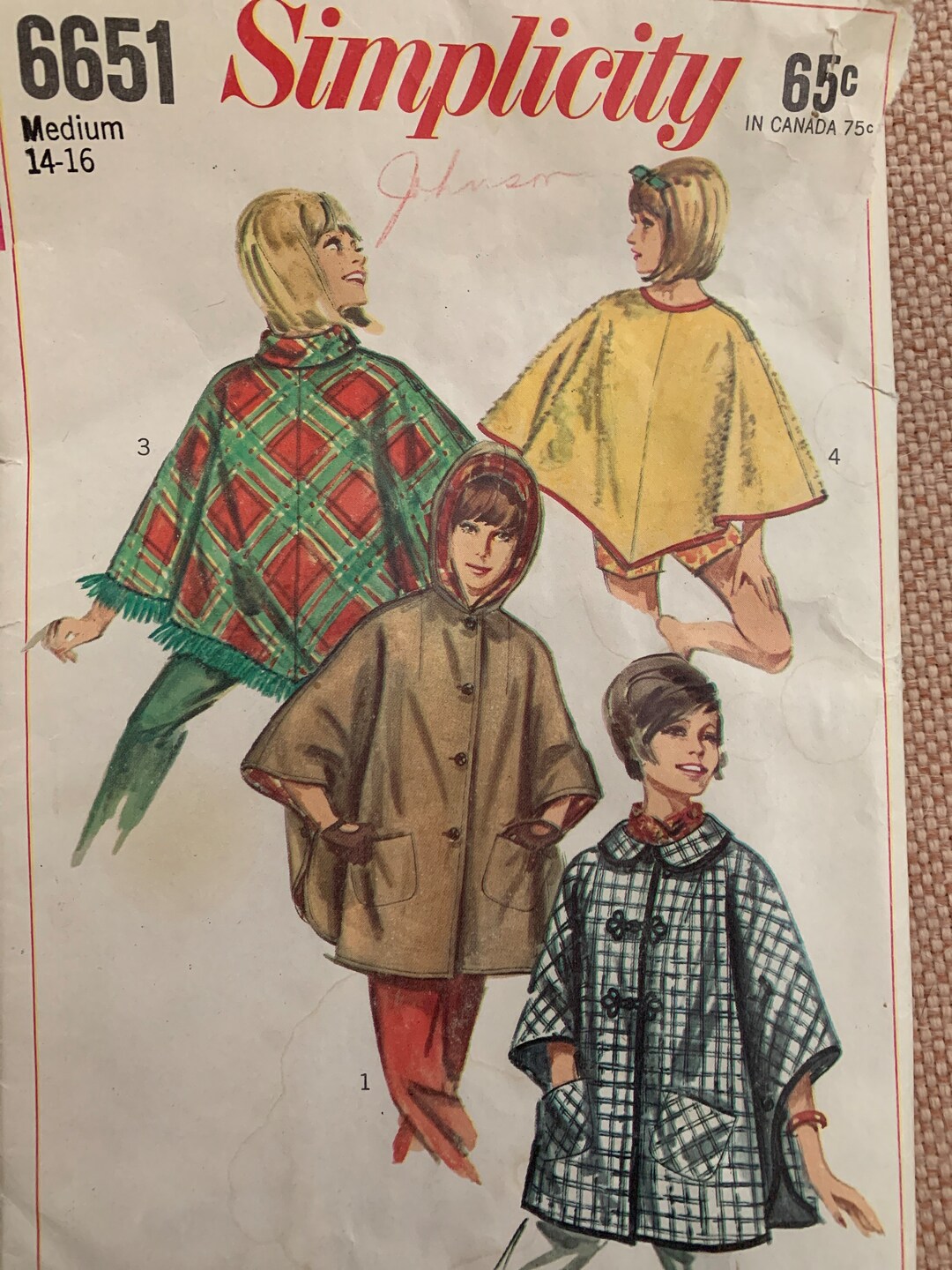 Vintage 1960s Simplicity 6651 Ponchos - Size Medium - Etsy