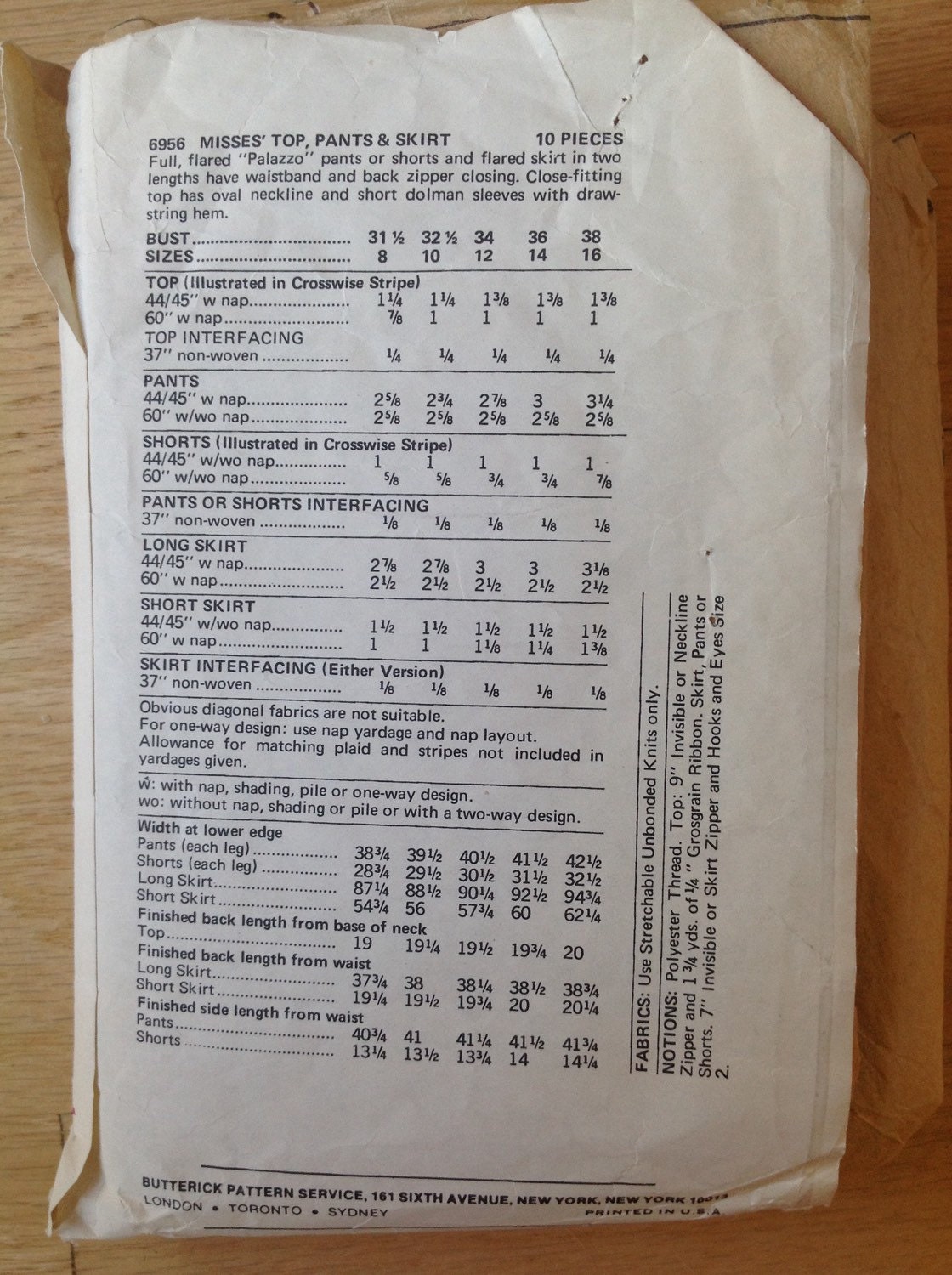 Vintage 70's Butterick 6956 Dress Tunic and Pants size | Etsy