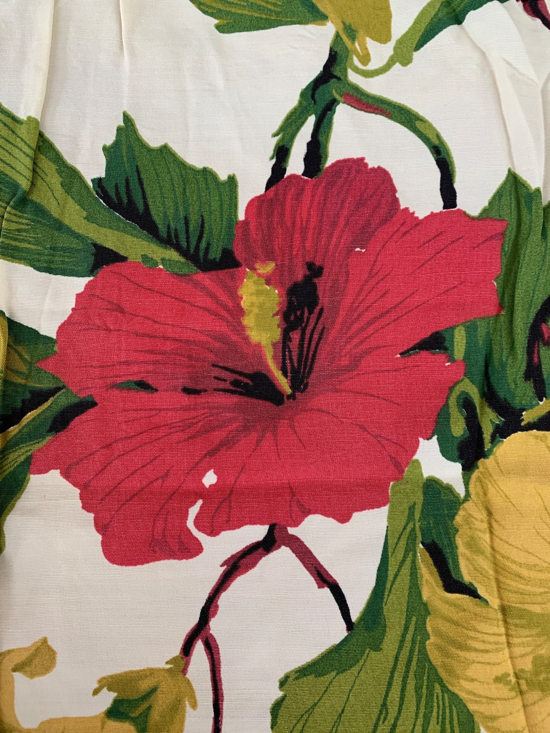 Vintage Bold Floral Print 40s Hibiscus Fabric - Etsy