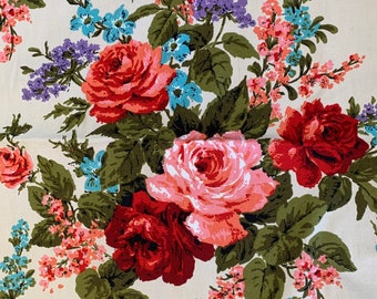 Vintage 1940's Barkcloth Fabric Remnant. Cotton Flower 15 /12 X 15 1/2 ...