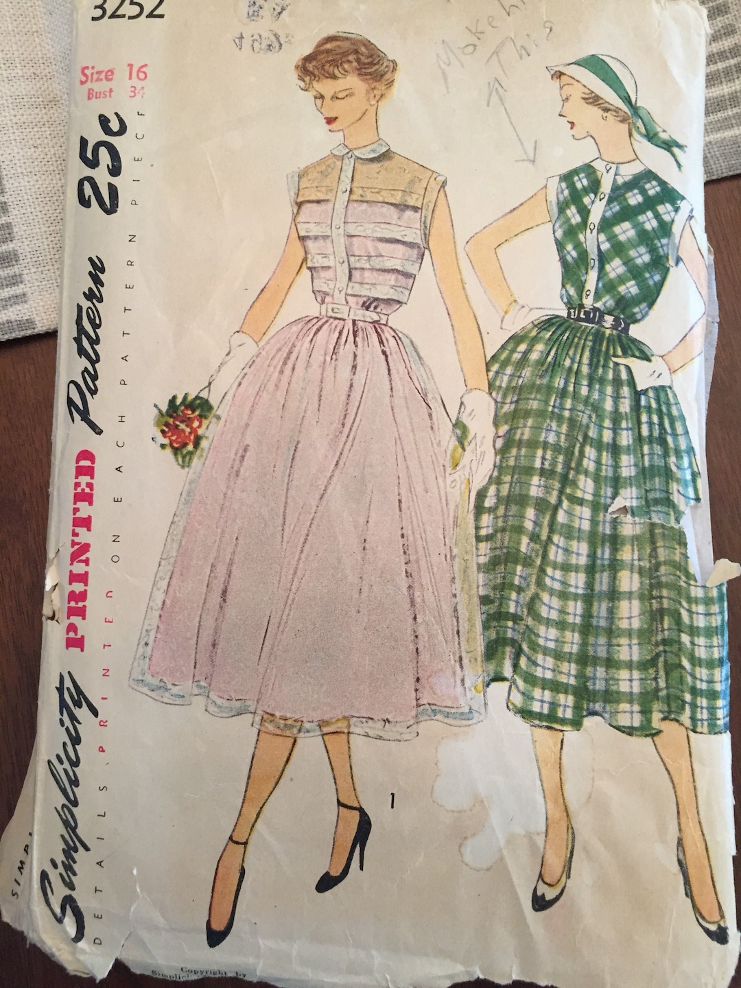Simplicity 3252 Dress With Full Skirt Size 16 - Etsy