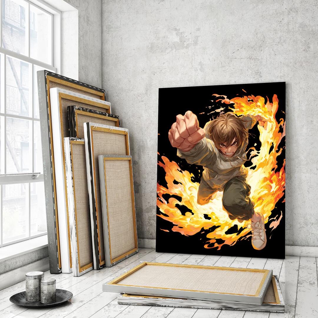Fire-wielding Anime Character Wall Art Vibrant Colour Print Anime ...
