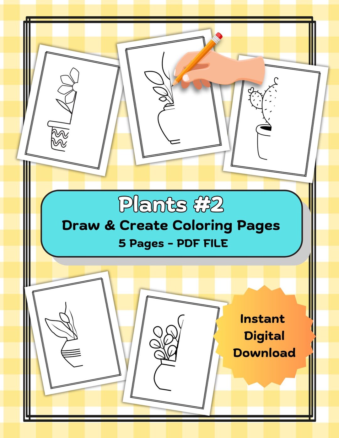Potted Plants Coloring Pages: Mirror & Draw Activity (digital Download ...