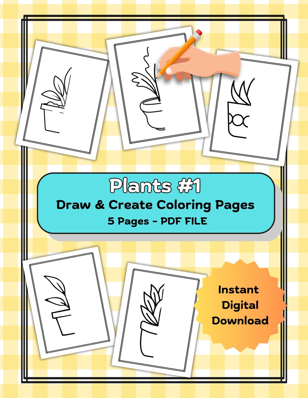 Potted Plants Coloring Pages: Mirror & Draw Activity (digital Download ...