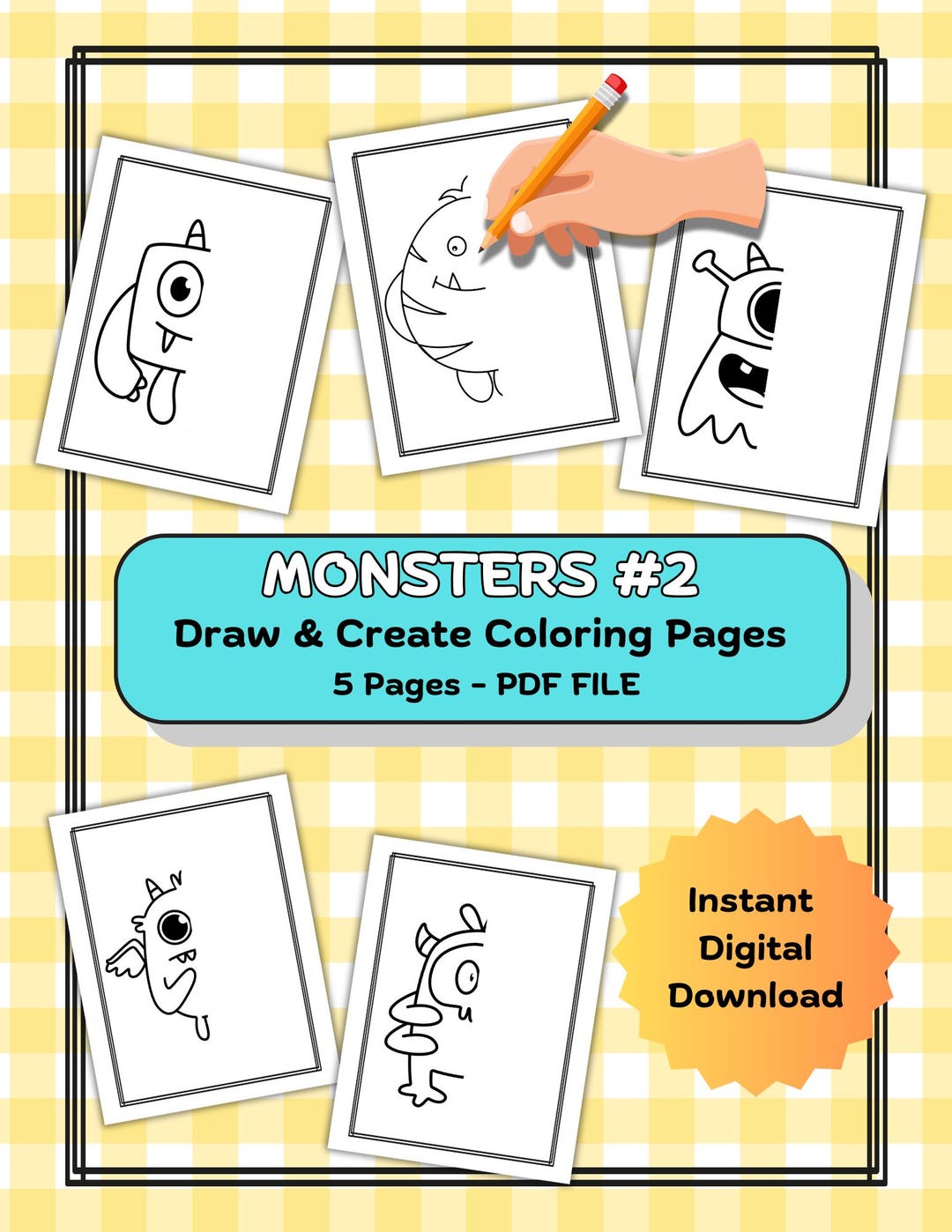 Monster Coloring Pages, Digital Download, Draw & Color Activity ...
