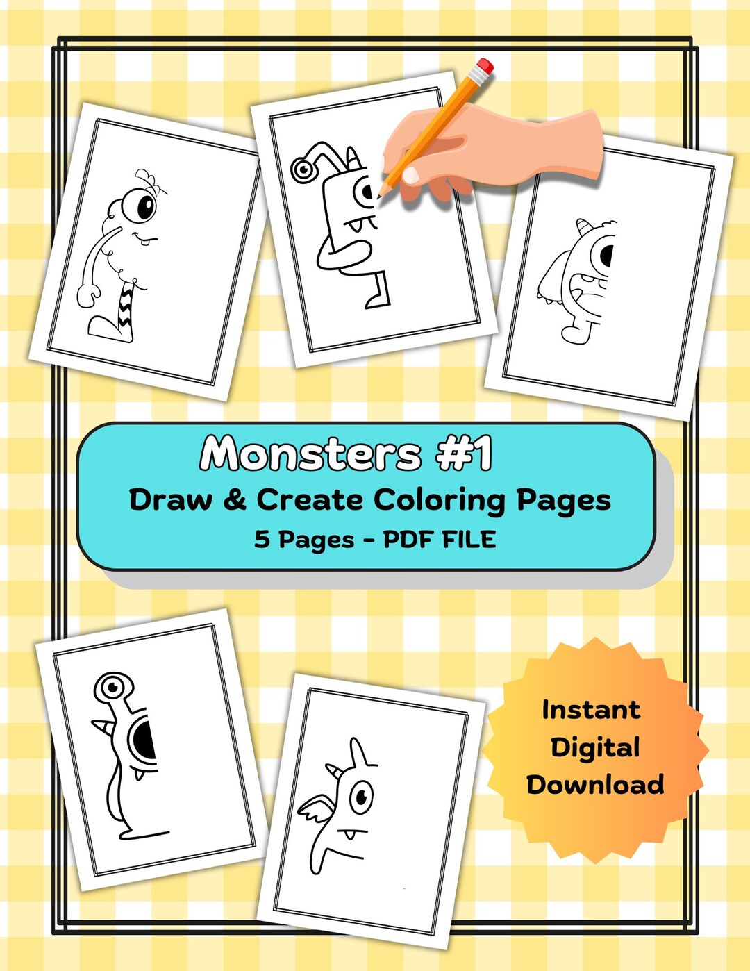 Monster Coloring Pages, Digital Download, Mirror & Draw Activity ...