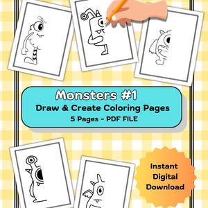 Monster Coloring Pages, Digital Download, Mirror & Draw Activity ...