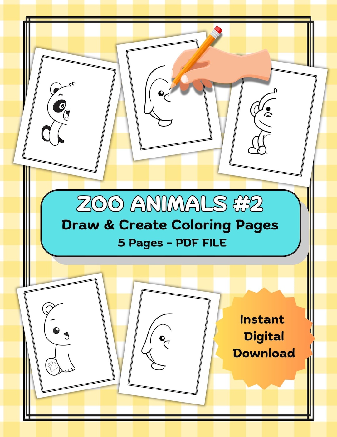 Zoo Animals #2: Draw & Create Coloring Pages (PDF Pattern) - Etsy