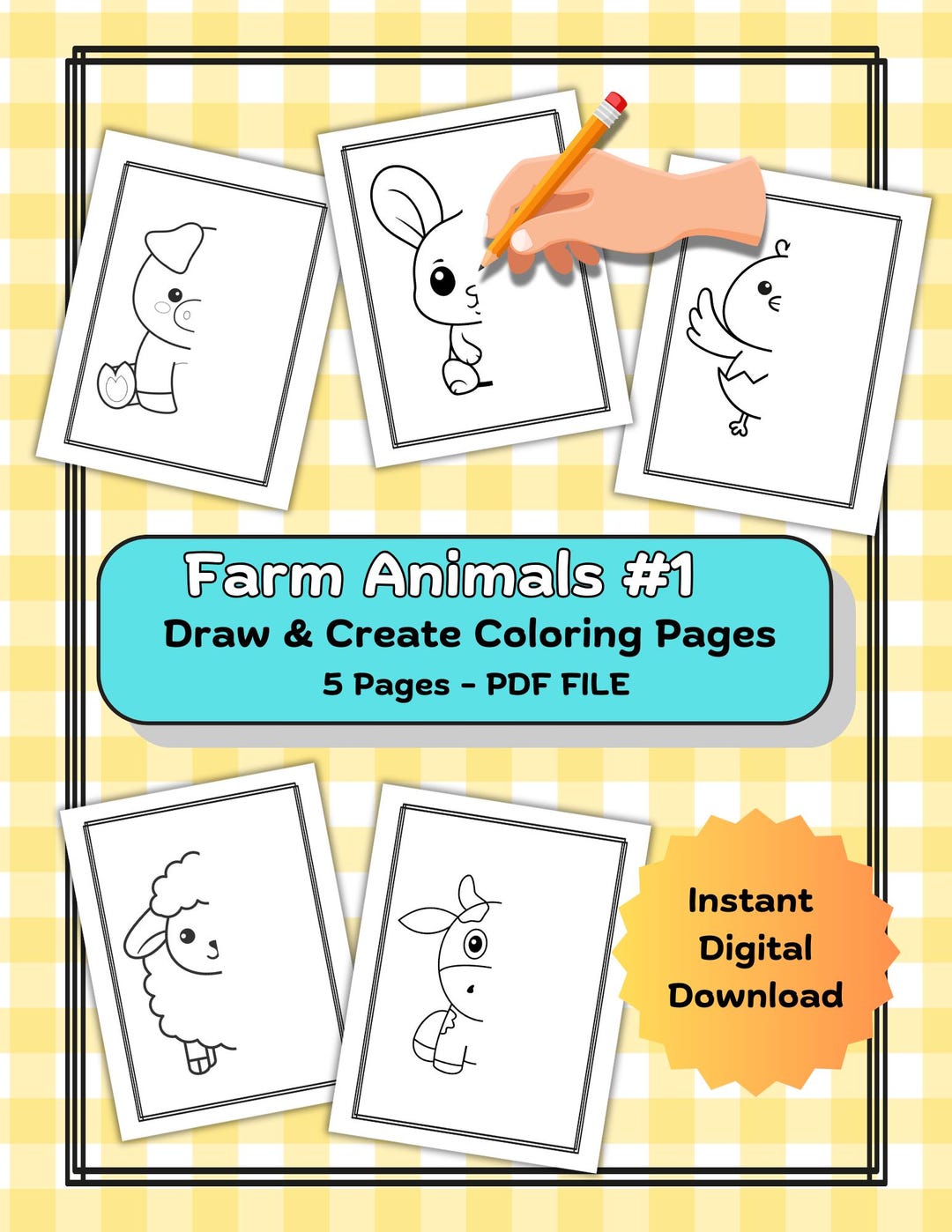 Farm Animal Coloring Pages, Digital Download Coloring Pages, Creative ...