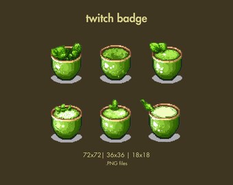 Matcha Green Tea Twitch Badge Asset Pixel Art Inspired Badges Ready to ...