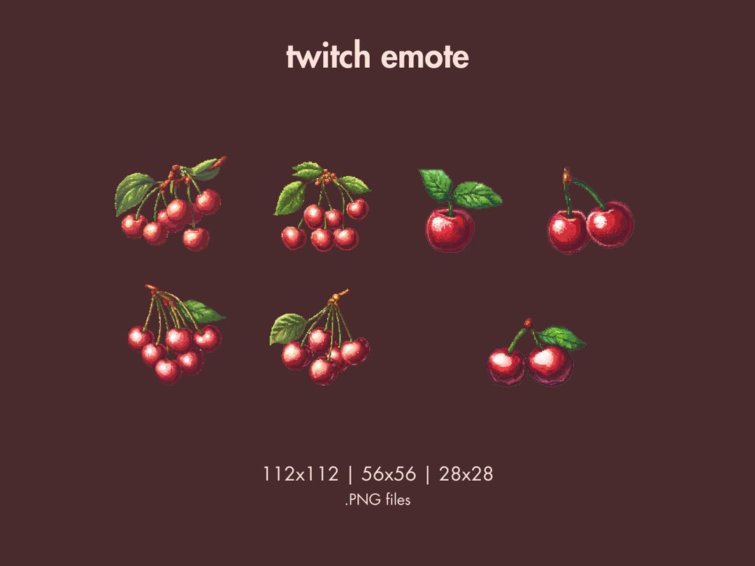Seven (7) Red Cherry Emote Twitch Decoration Cute Fruit Bundle Pixel ...