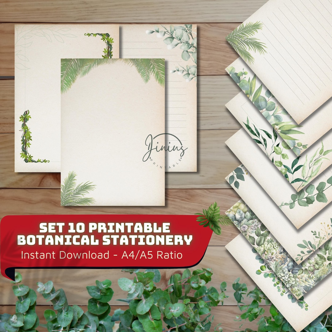 10 Printable Vintage Botanical Stationery Rustic Paper Letter Paper ...