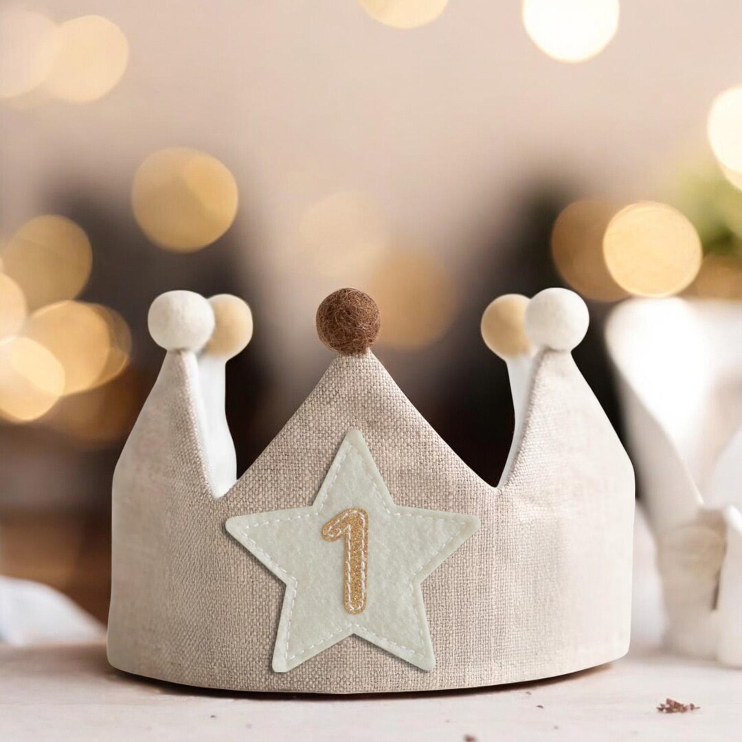 Number and Star Custom Linen Crown for Kids & Children's Birthday ...