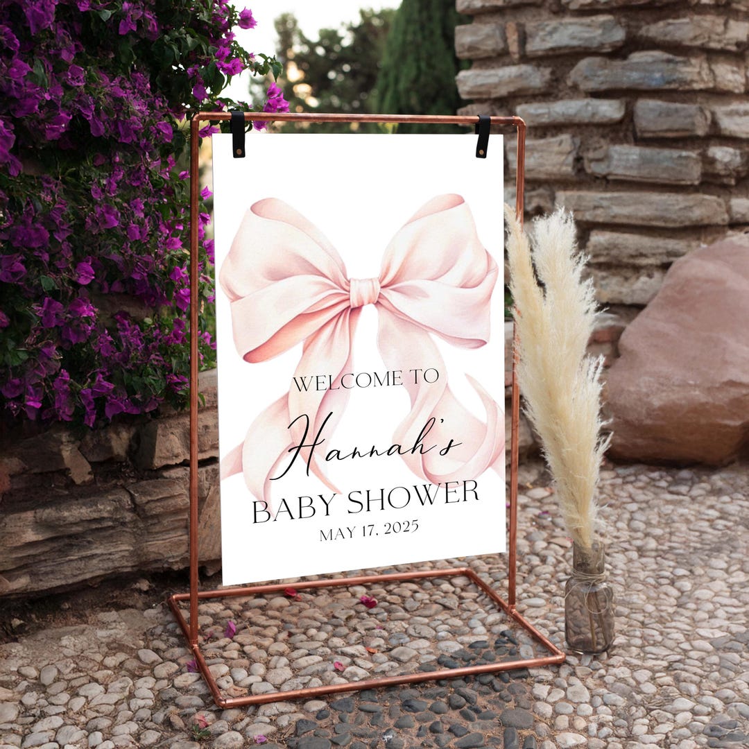 Pink Bow Baby Shower Welcome Sign, Bow Baby Shower Sign, Pink Coquette ...