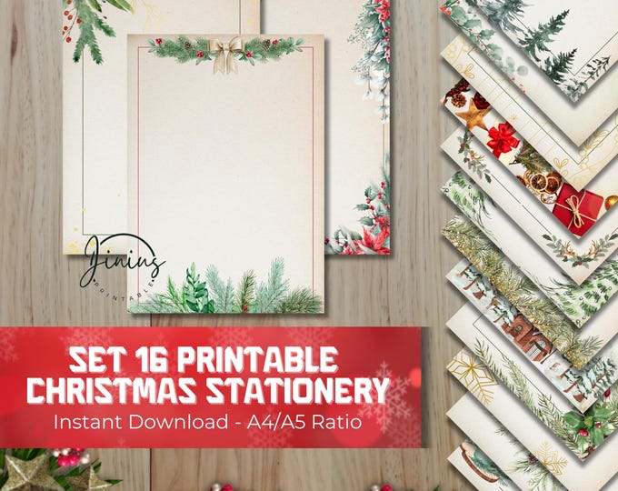 Printable Christmas Stationery Digital Download 2 Pages Instant ...