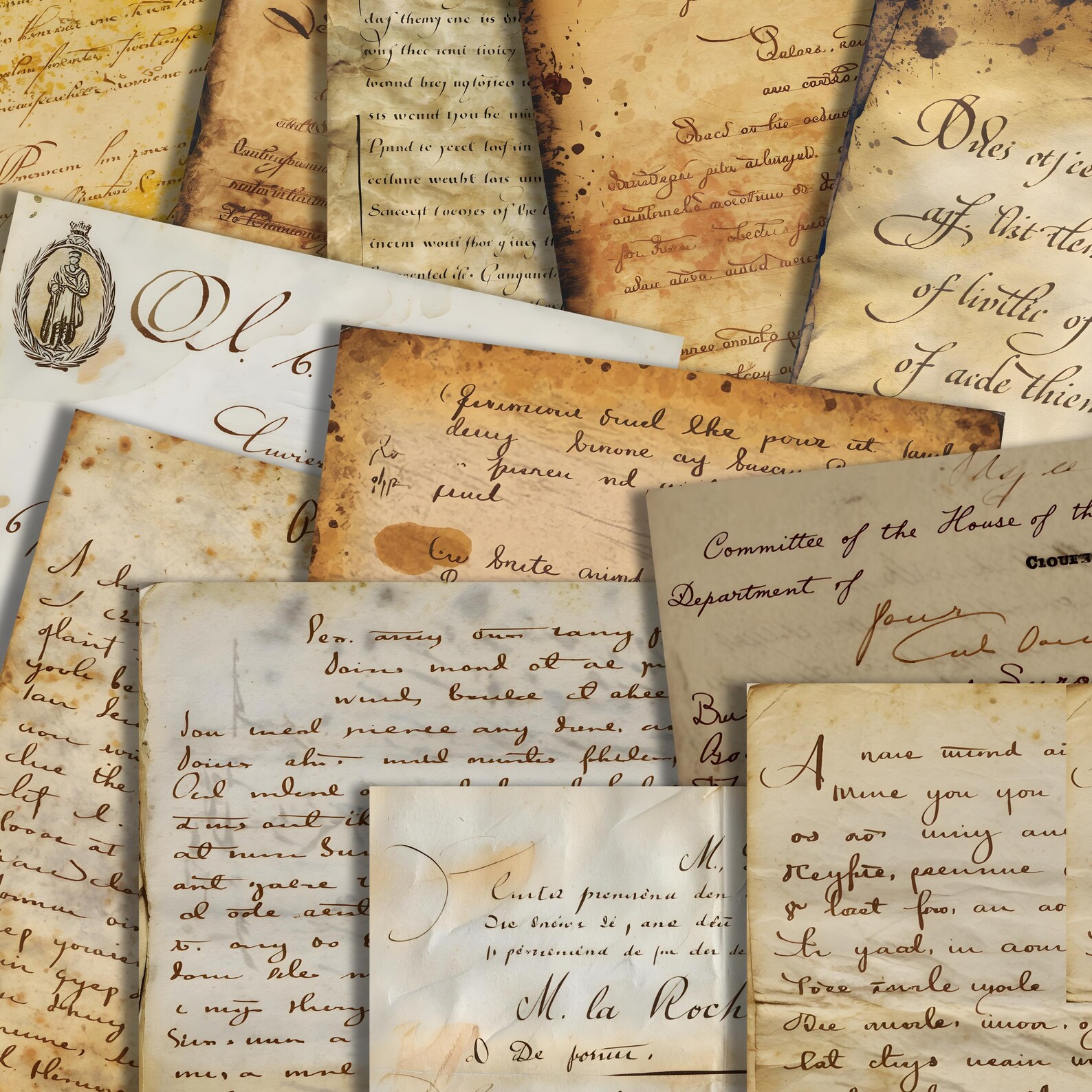 Vintage Handwriting Digital Paper Set Rustic Paper Printable 300 DPI ...