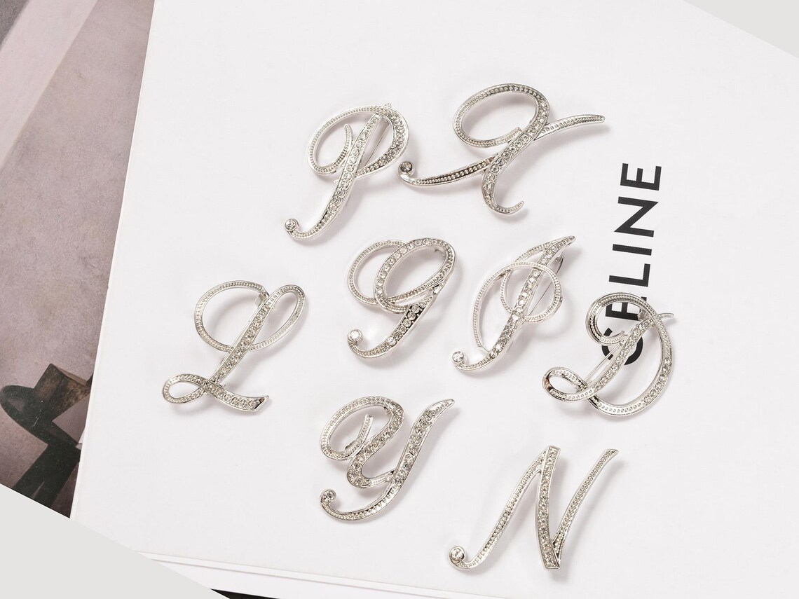 Large Letter Cursive Initial Pin, Letter Pin Brooch,vintage Elegant ...