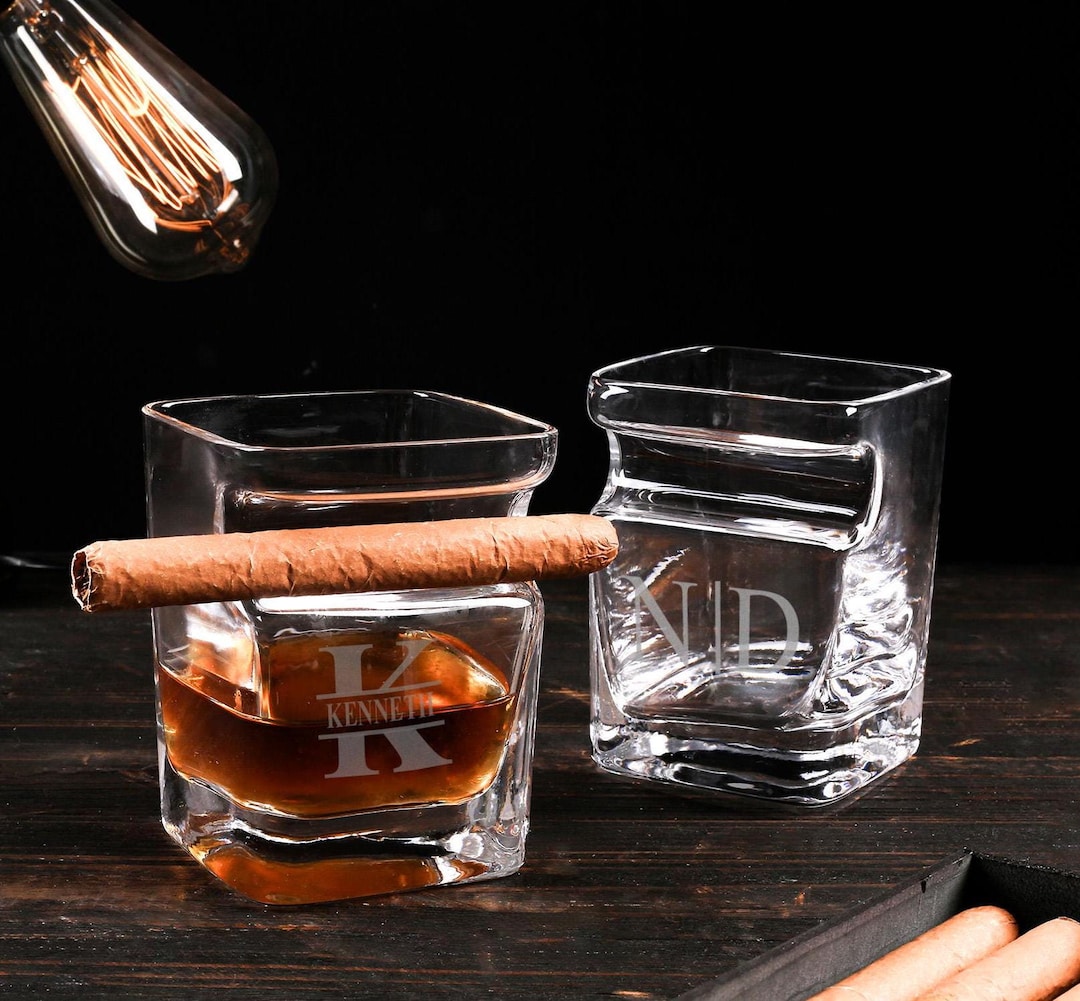 Personalized Cigar Glass, Custom Whiskey Glass With Cigar Holder ...