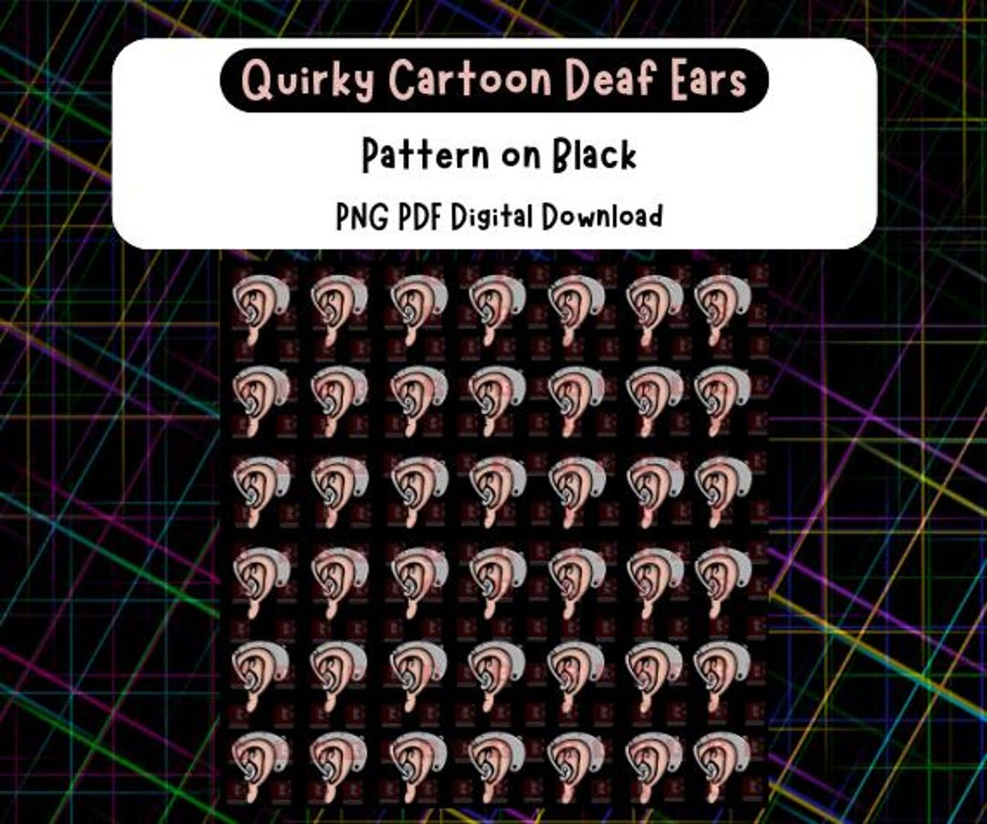 Deaf Ear Hearing Aid Pattern on Black Fun Digital Download Quirky Art ...
