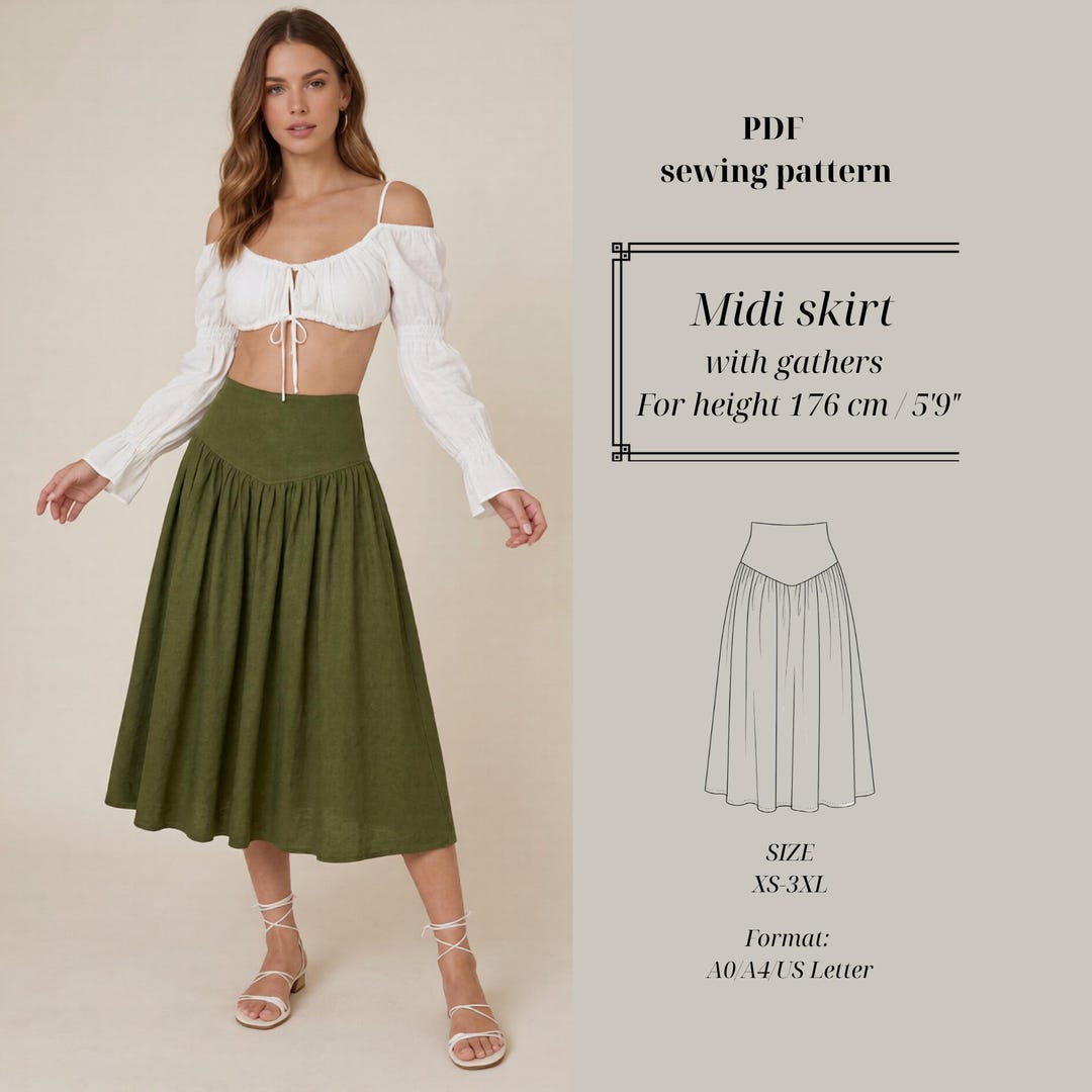 TALL 176 Cm Gathered Midi Skirt - Beginner Sewing - Women Sewing ...