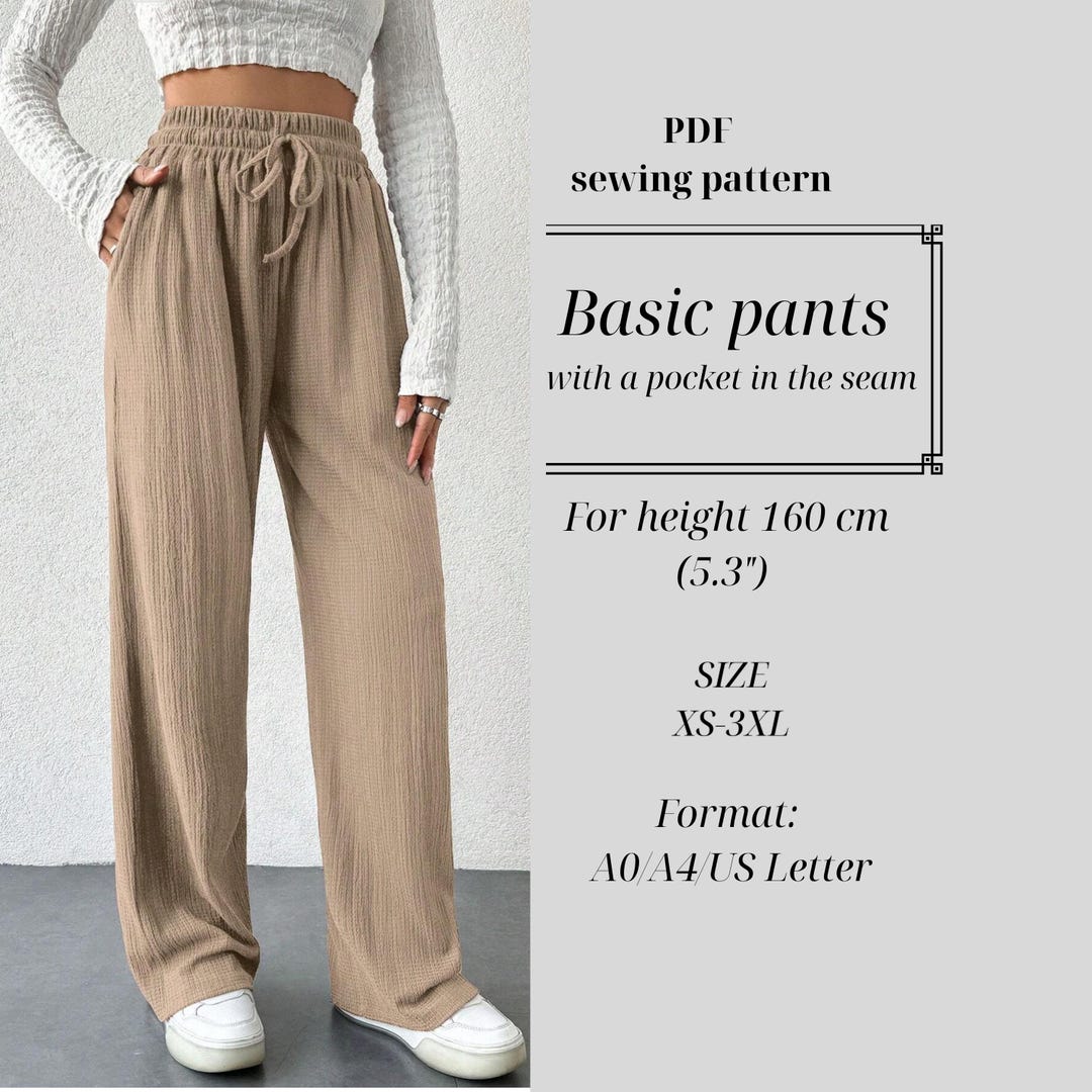 Womens Pants Sewing Pattern, Elastic Waist, Pockets, XS-3XL (digital ...