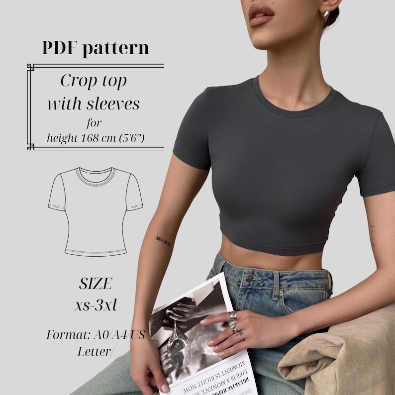 Fitted Crop Top Sewing Pattern: Women's DIY T-shirt (PDF Pattern, XS ...