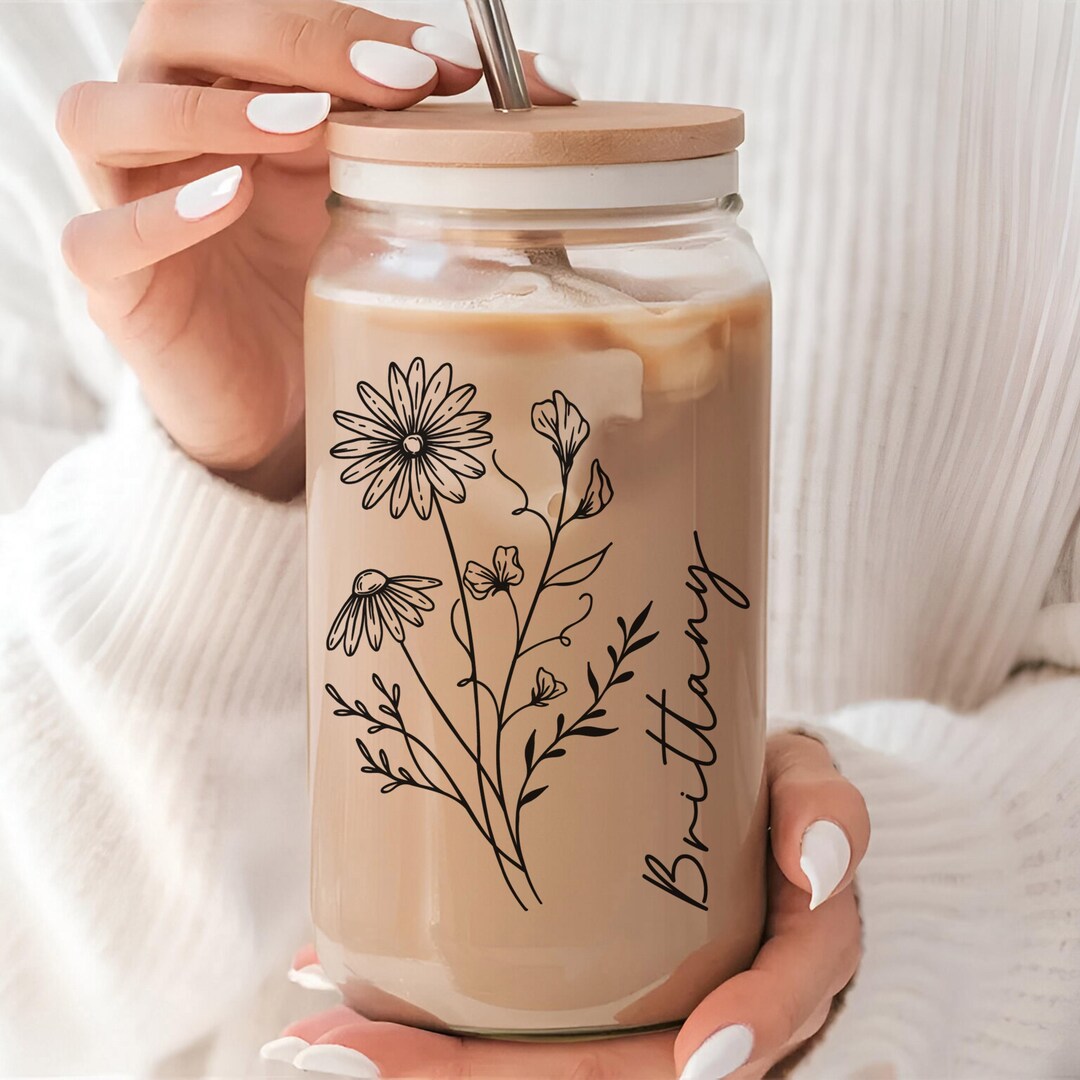 Personalized Birth Flower Tumbler Name With Lid and Straw , Birth ...