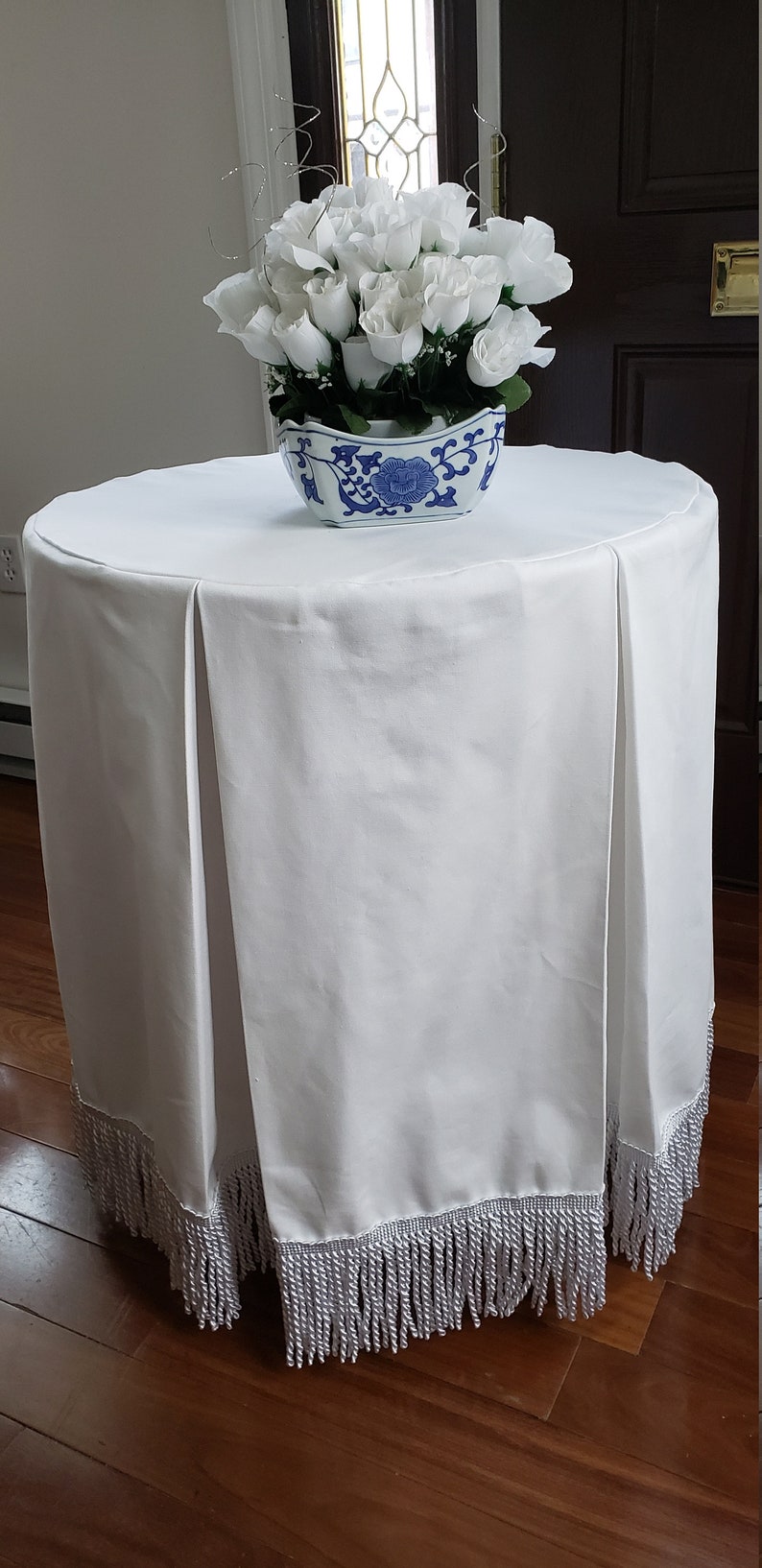 White cotton tableskirt Pleated table skirt Round table | Etsy
